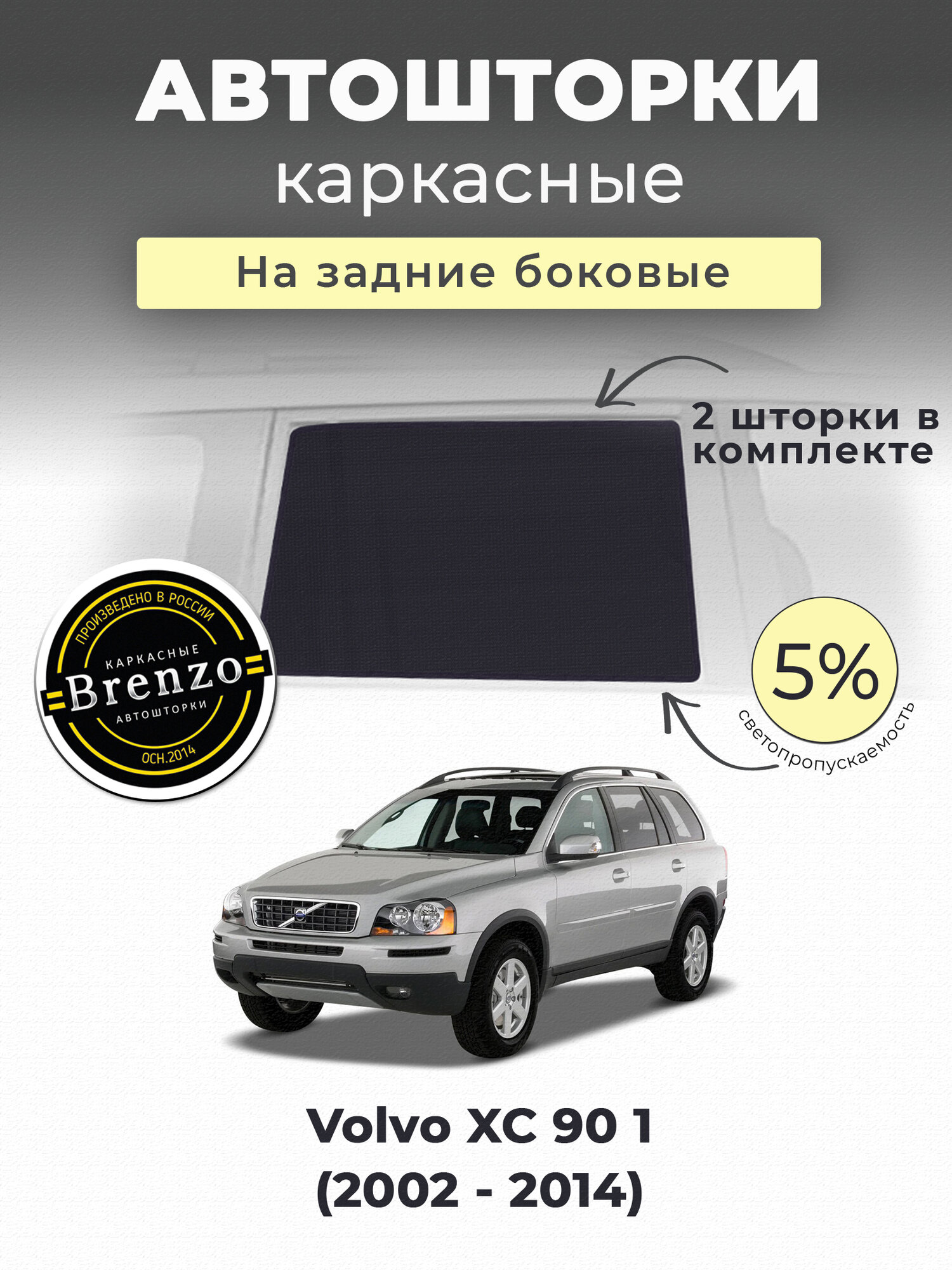 Каркасные шторки Volvo XC 90 1 Внедорожник 5дв. (2002 - 2014) на задние двери 5%, сетки от солнца в машину