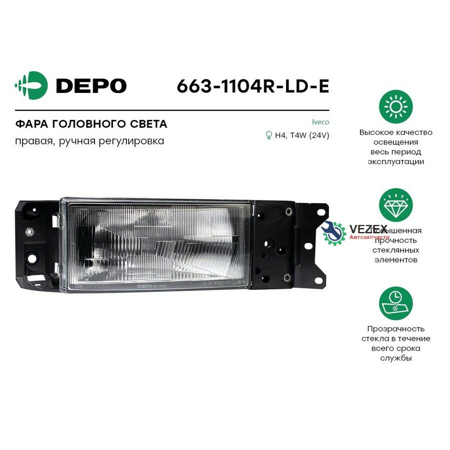 DEPO 6631104RLDE фара ! прямоуг. правая без корректора \ Iveco EuroCargo 91-02