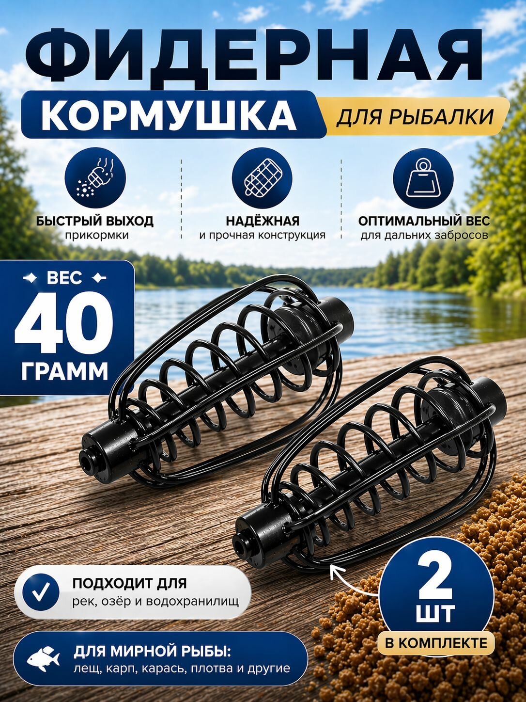 Фидерная кормушка для рыбалки 40г окрашенная (2шт) / рыболовная фидерная кормушка