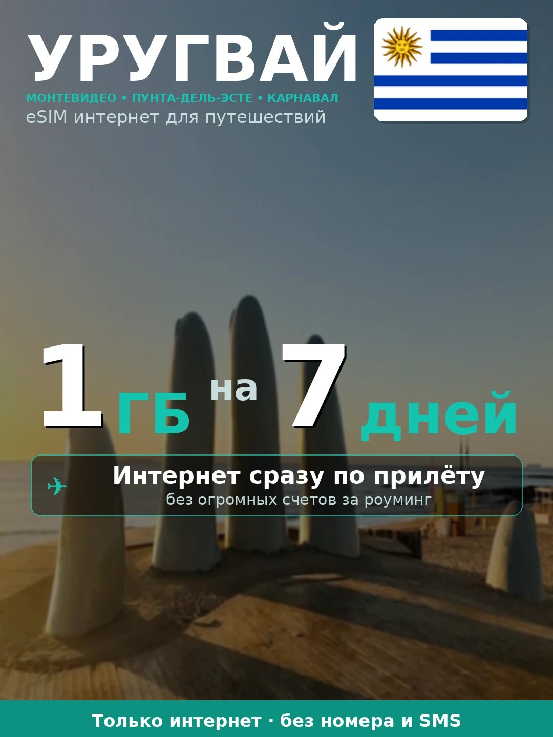 ESIM Уругвай — мобильный интернет 1 ГБ на 7 дней | виртуальная SIM-карта для путешествий