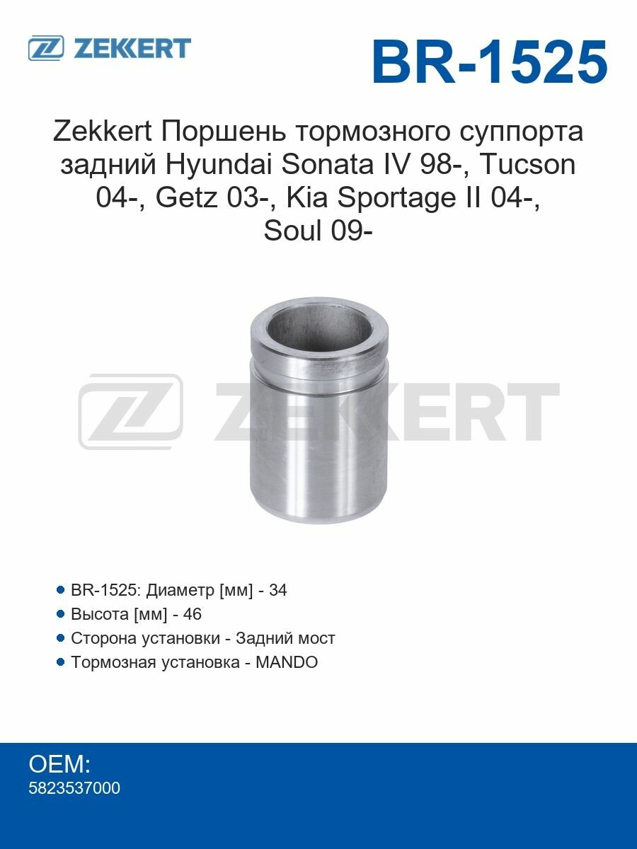 Zekkert Поршень тормозного суппорта задний Hyundai Sonata IV 98-, Tucson 04-, Getz 03-, Kia Sportage II 04-, Soul 09-