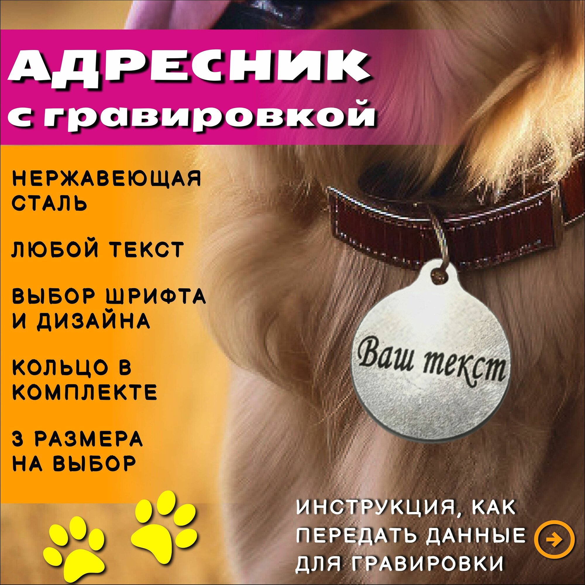 Адресник с гравировкой "Easy pack", для собак и кошек, металл, серебристый, 26 мм