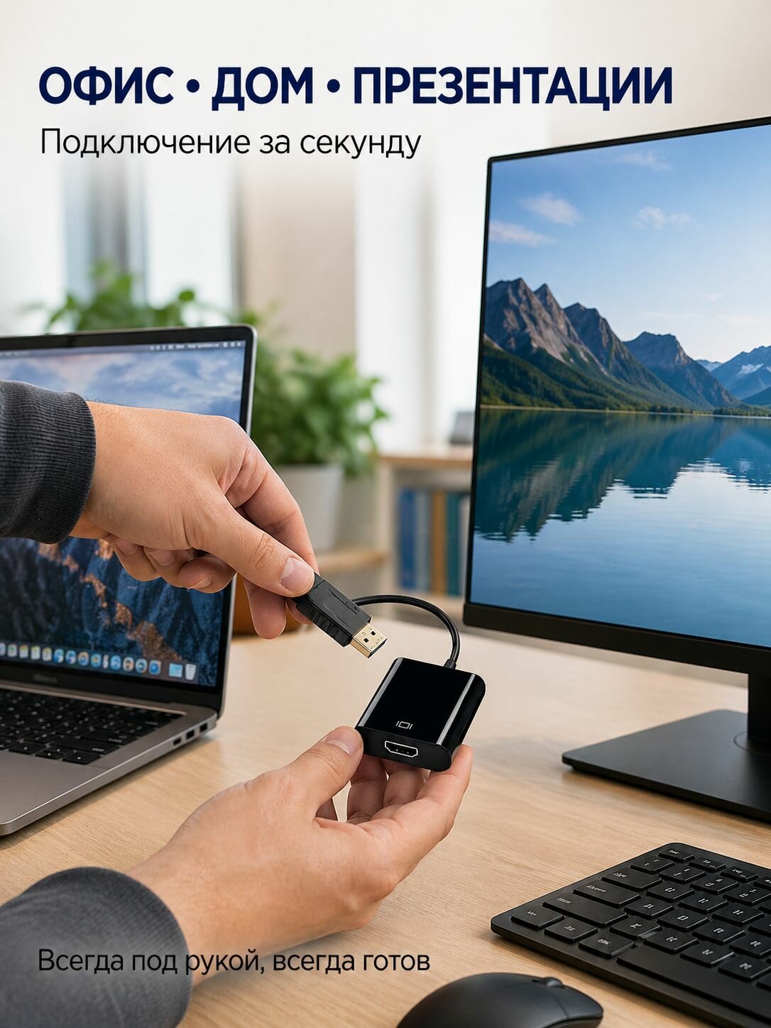 Кабель DP на HDMI 20cm — фото 1