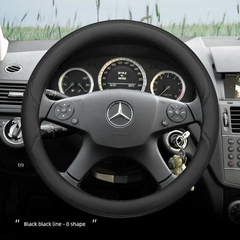 Натуральная кожа рулевая накладка для Mercedes-Benz круглой формы черная полоса для 05-13 C-Class E-Class