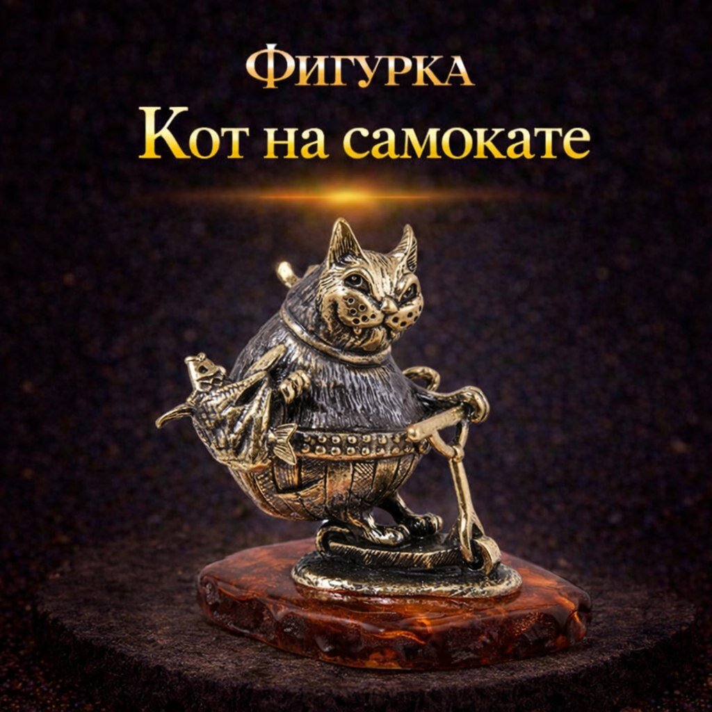 Фигурка Кот на самокате (янтарь)
