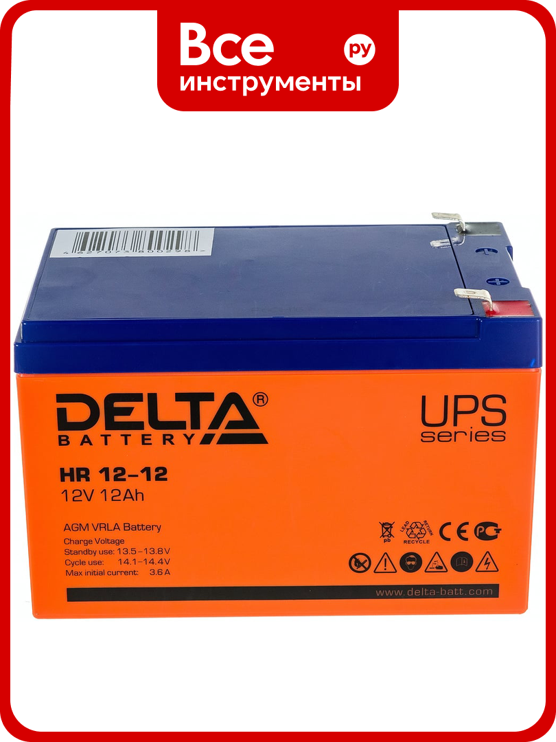 Батарея аккумуляторная Delta HR 12-12, пластиковый прямая полярность технология