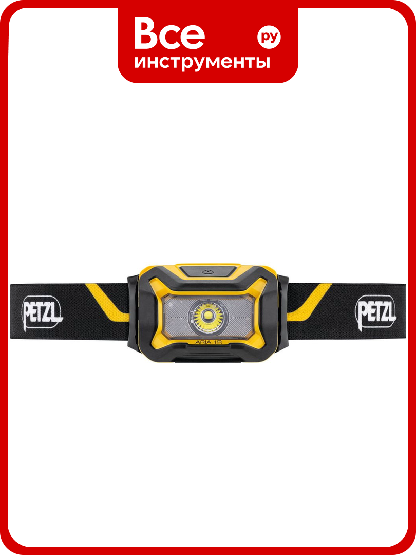 Компактный налобный фонарь Petzl aria 1 E069AA00, влагозащищённый IP67, с индикатором уровня заряда, черно‑желтый корпус