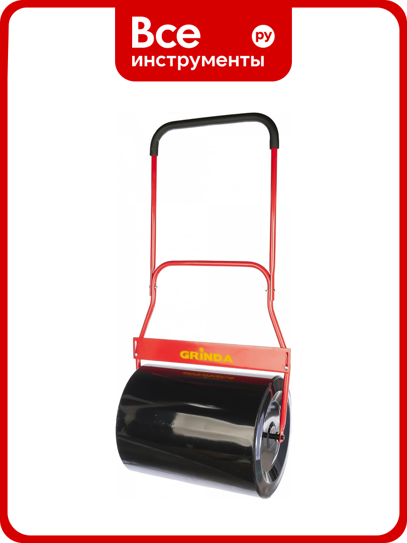 Каток для газона Grinda 422115 с электродвигателем, стальной вал, удобная рукоятка для уплотнения травяного покрытия