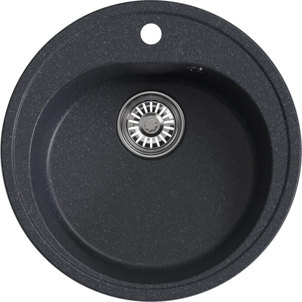 Мойка кухонная Mixline ML-GM11 мраморная, 50x50, круглая, мойка для кухни, черная, серая, матовая