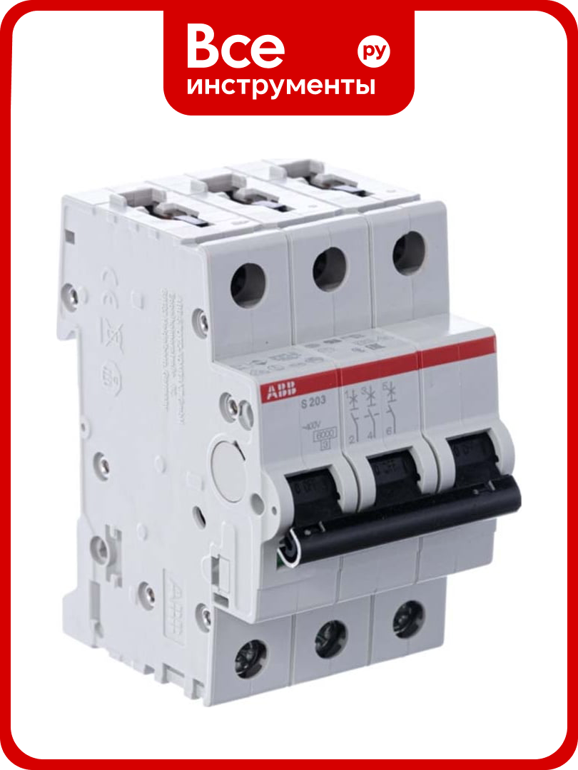 Автоматический 3‑полюсный выключатель ABB S203 C1 2CDS253001R0014, модульный, DIN‑рейка, повышенная защита от пыли