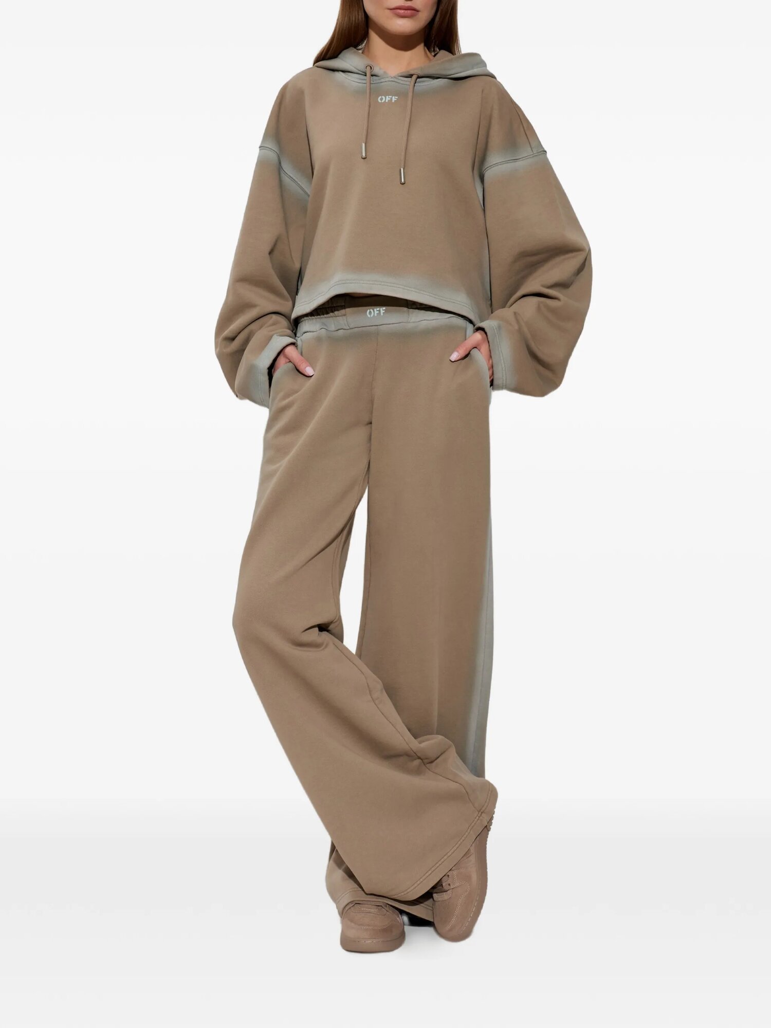 Худи Off-White Faded-effect cropped hoodie, размер M, , brown — фото 1