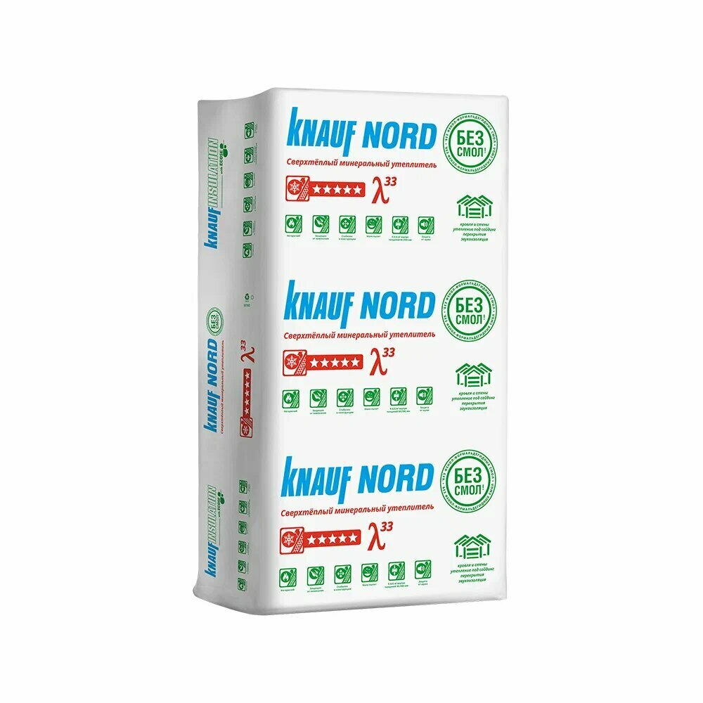 Утеплитель минеральная вата Knauf Nord 50х600х1250 мм 9 кв. м, плита, негорючий
