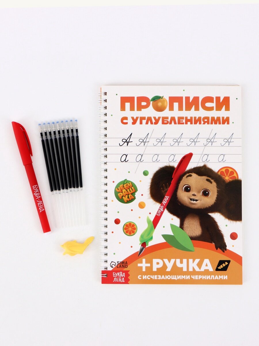 Многоразовые прописи с углублениями, 17х24 см, 30 стр, Чебурашка