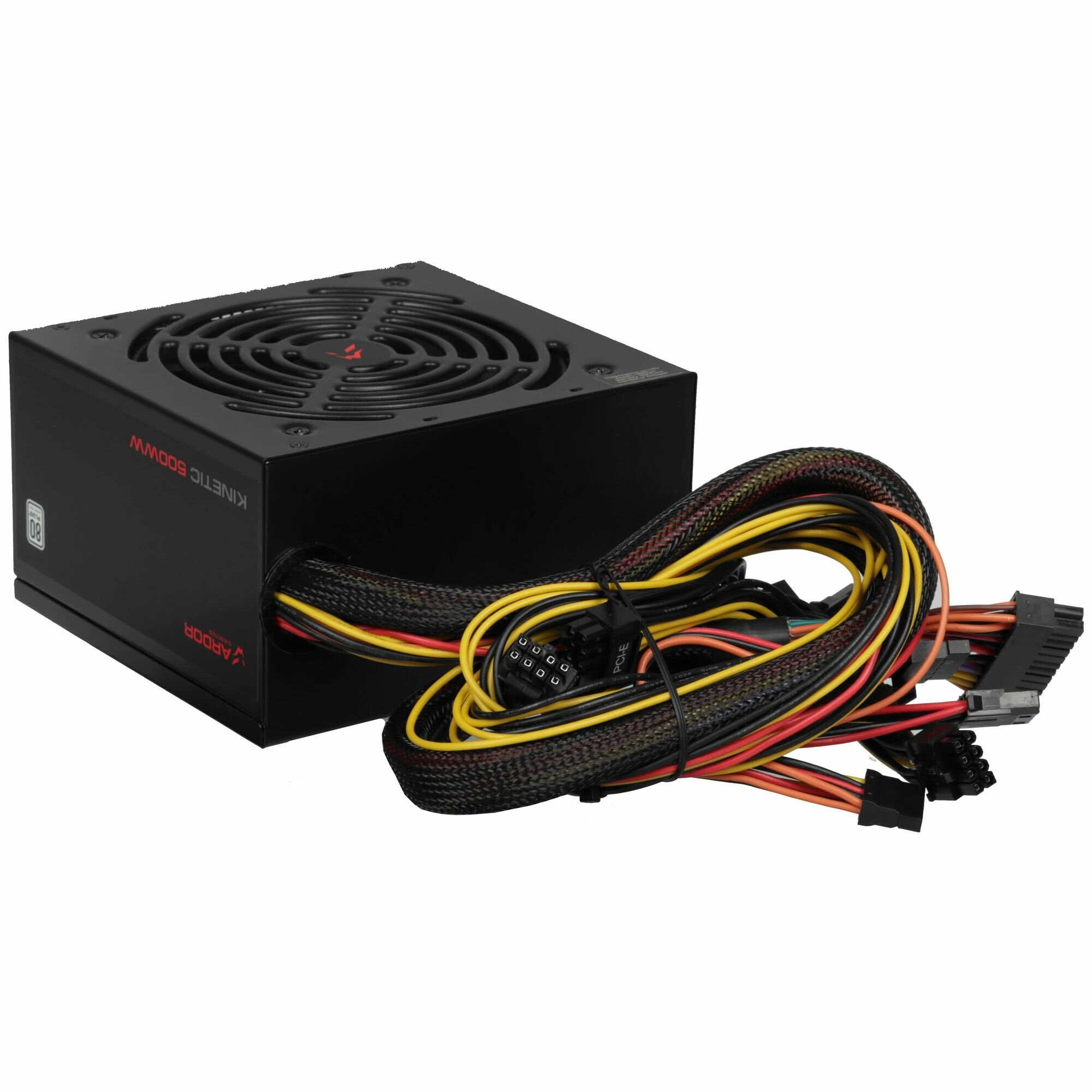 Блок питания ARDOR GAMING KINETIC 500WW 80 Plus Standart (GAMING KINETIC 500WW) черный - ATX 20+4 пин, 4 pin + 4 pin CPU, 5 SATA, 2 x 6+2 pin PCI-E