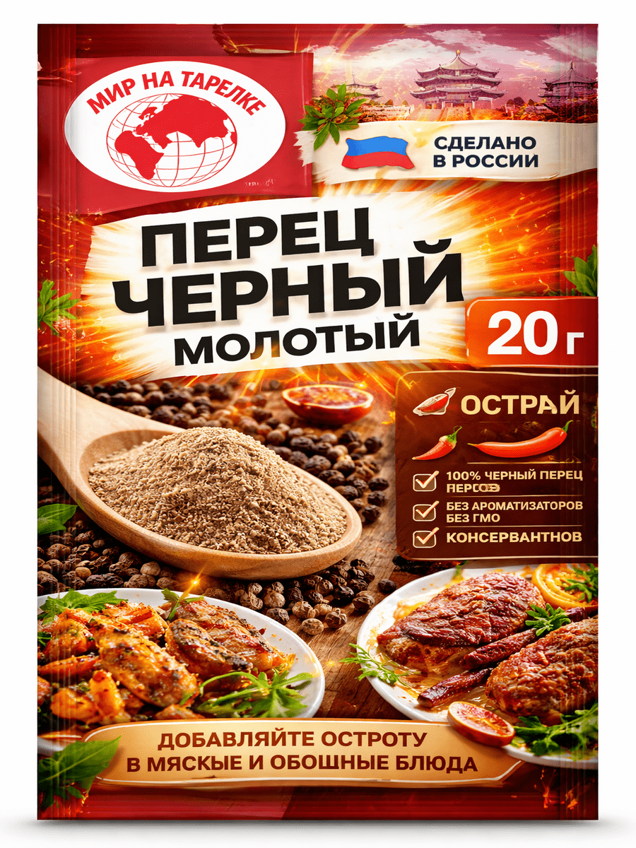 Перец черный Мир на тарелке молотый, 20г