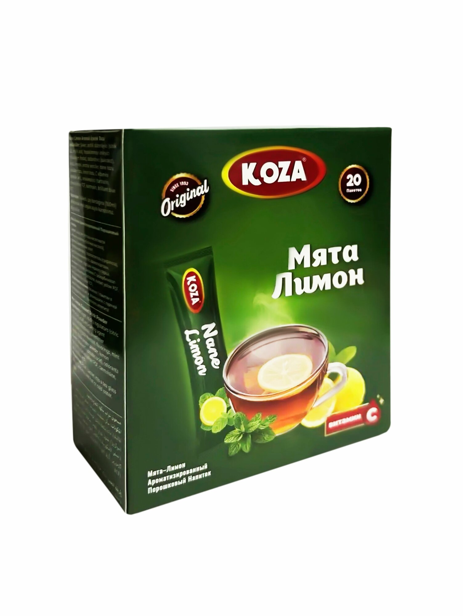 Быстрорастворимый чайный напиток со вкусом лимона и мяты, "Koza", Lemon, (20шт) 30гр. Турция