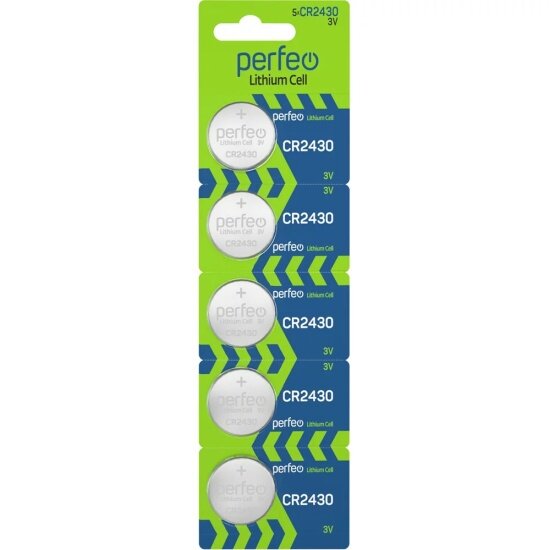 Батарейка литиевая Perfeo Lithium Cell CR2430/5BL, тип CR2430, 5шт, блистер
