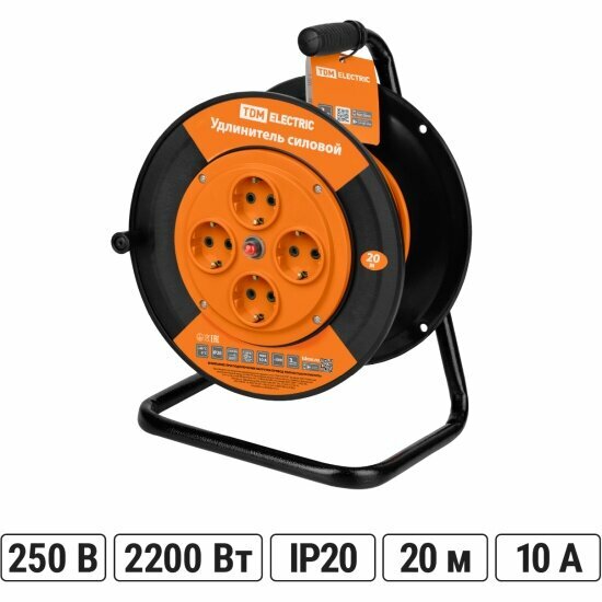 Удлинитель силовой Tdm Electric УКз10-004 (4 места/20м ПВС 3х0,75), SQ1301-0421