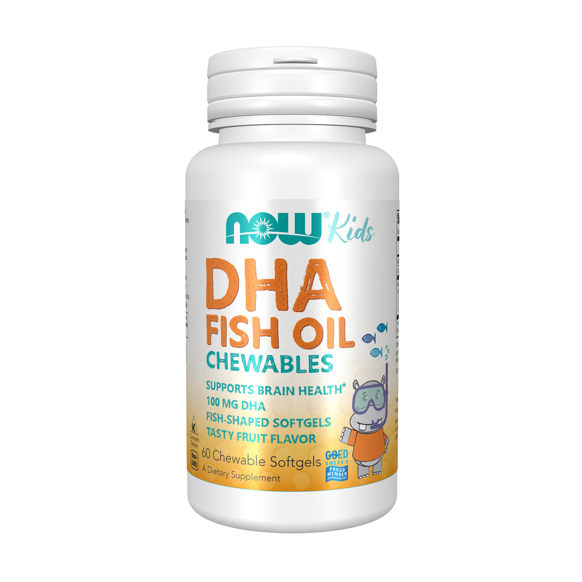 Рыбий жир для детей, NOW DHA 100mg, 60 жевательных капсул с фруктовым вкусом