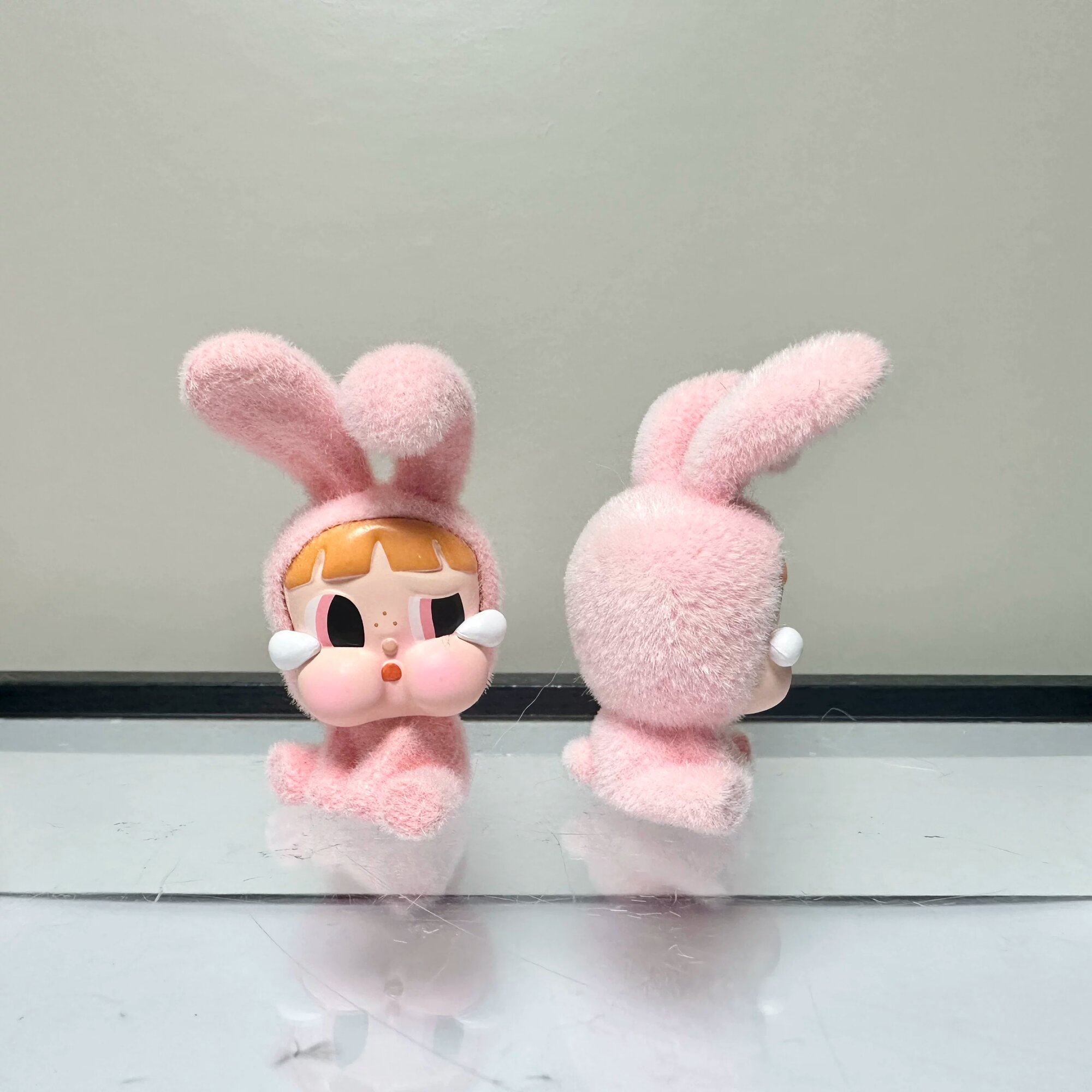 CRYBABY × Powerpuff Girls Series Bubble DIY Figure Cute Blind Box Mart Мощные девушки Розовый сидящий кролик
