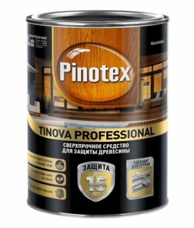 ЛКМ по дереву, Пинотекс, TINOVA PROFESSIONAL (Сверхпрочное средство для защиты древесины), Тик, 5 л