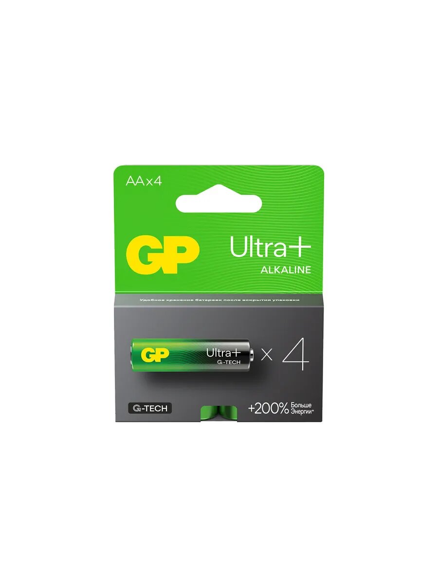 Батарейки 4 шт, GP Ultra Plus G-Tech, AA (LR6), алкалиновые