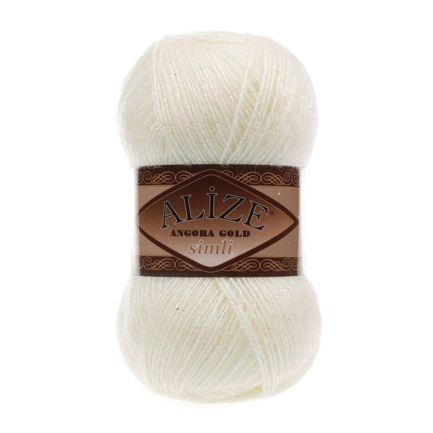 Пряжа для вязания Angora Gold simli Alize 2 мотка (500 м, 100 гр), цвет 01 кремовый