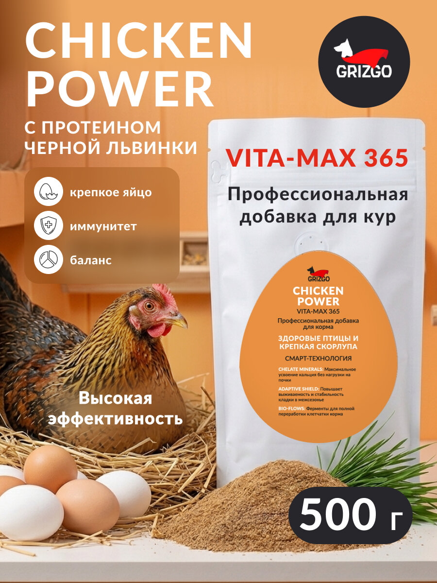 Кормовая добавка для кур несушек, белково-витаминная с черной львинкой 500 грамм CHICKEN POWER