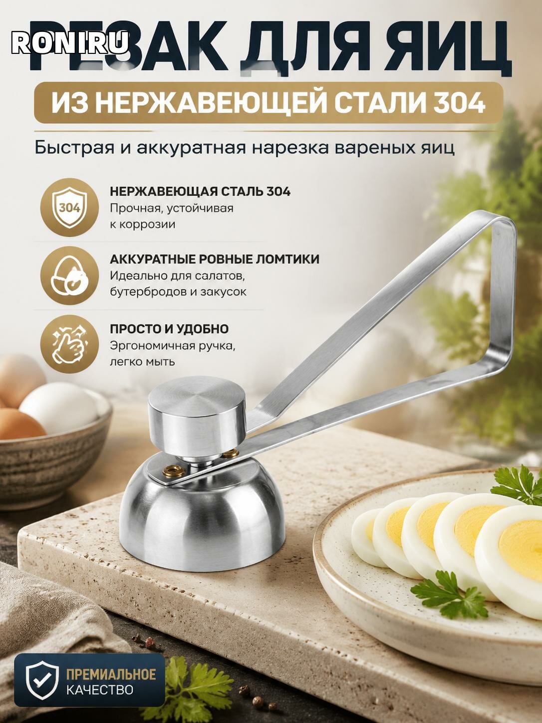 Резак для яиц из нержавеющей стали 304 — удобный кухонный инструмент для быстрой аккуратной нарезки вареных яиц в быту