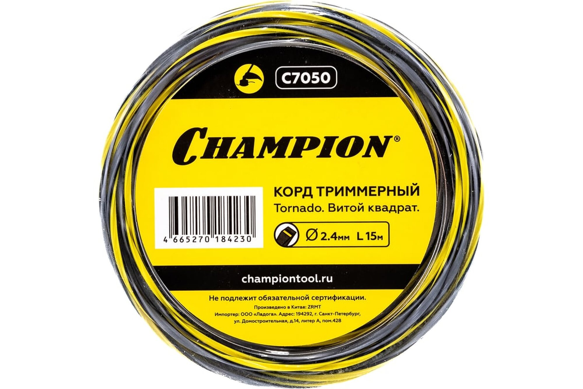 2,4*15 Корд трим. CHAMPION Tornado 2.4мм* 15м (витой квадрат) C7050