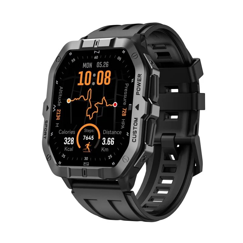 Мужские умные часы 2026 года военного класса с GPS Fitcloudpro Black