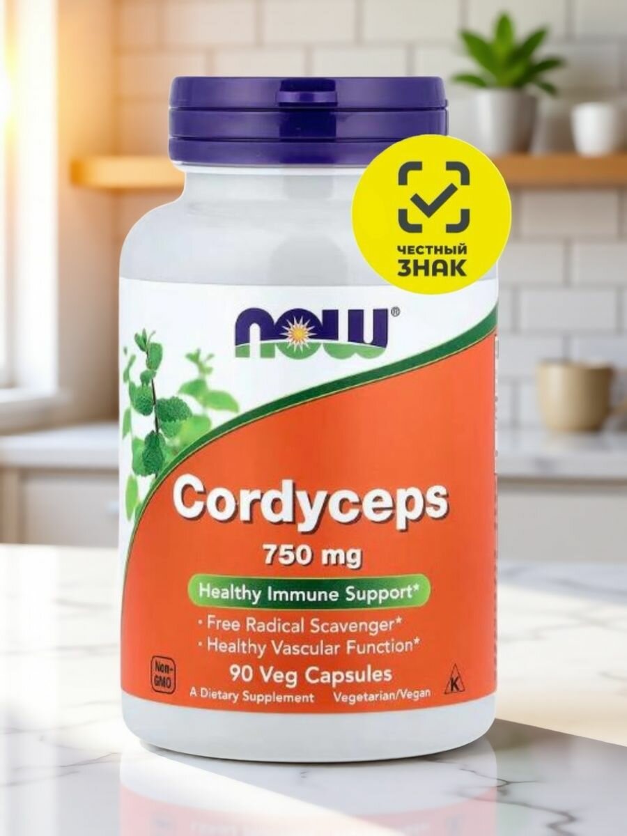 NOW Foods, кордицепс, 750 мг, 90 растительных капсул