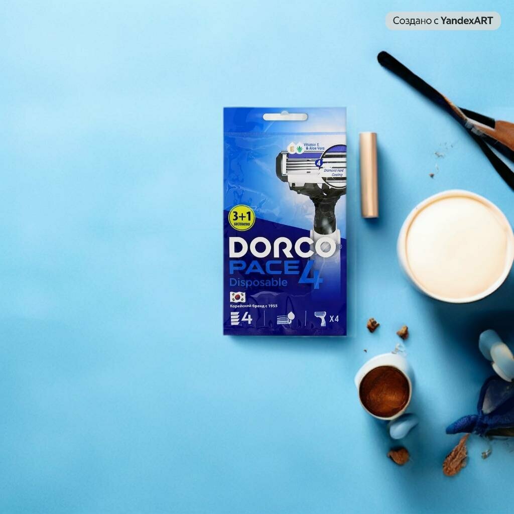Cтанок для бритья Dorco Pace 4, одноразовый, плавающая головка, увлажняющая полоса, 4 лезвия