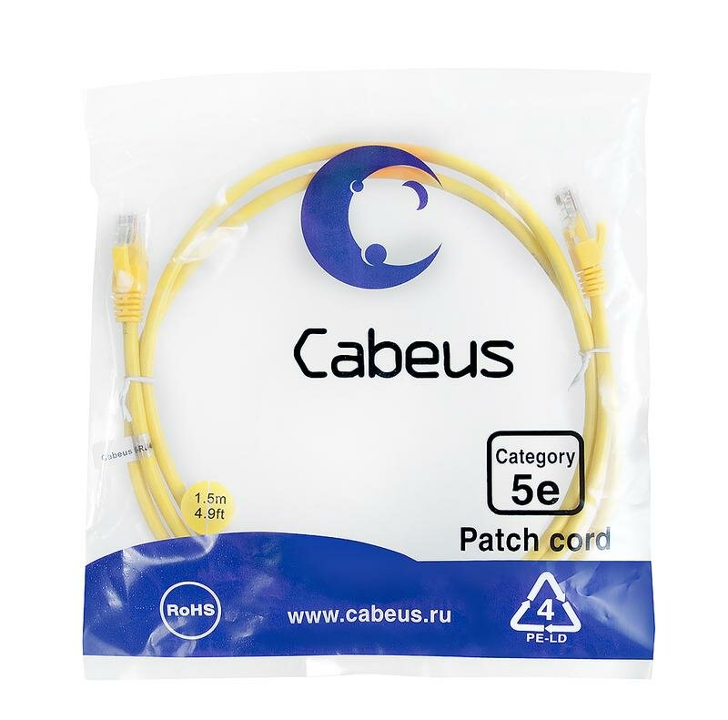 Патч-корд U/UTP кат.5E PC-UTP-RJ45-Cat.5e-1.5m-YL 2xRJ45/8p8c неэкранир. PVC 1.5м желт. Cabeus 7695c