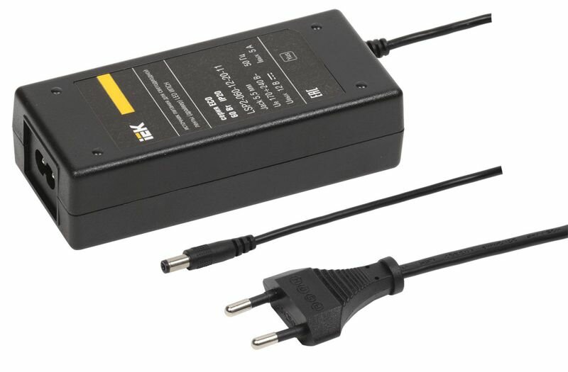 Драйвер LED ипсн ECO 3528 60Вт 12В сетевая вилка-блок-JacK 5.5мм IP20 IEK LSP2-060-12-20-11