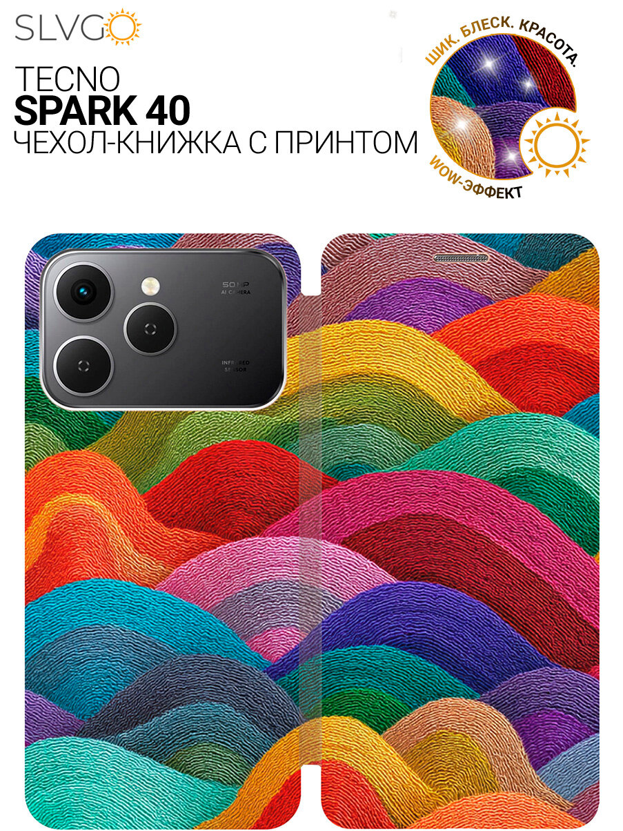 Чехол-книжка на Tecno Spark 40 с принтом Шерстяная симфония, bkg
