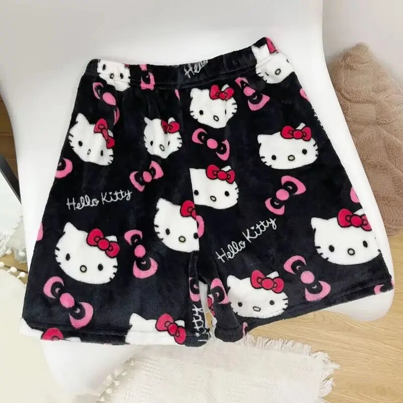 MINISO Флисовые шорты с мультяшным рисунком Hello Kitty для зимы, домашняя одежда для девочек, удобные и универсальные, оптовая продажа, Размер: М