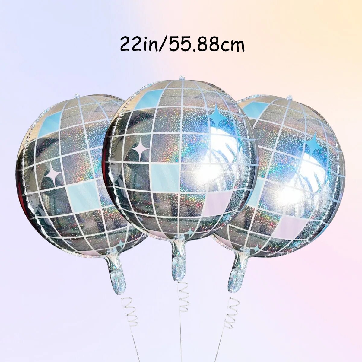 Шары диско 22"/55.88см, 3шт, серебряные