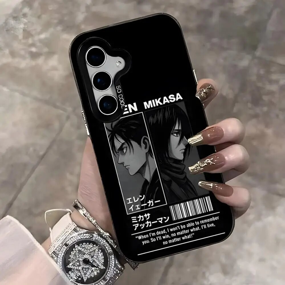 Eren Mikasa A-attack On Titan Phone Case For Samsung S25 Ultra S23 S22 S21 S20 Ultra Plus S24 Fe A54 A55 Color Silver Cover