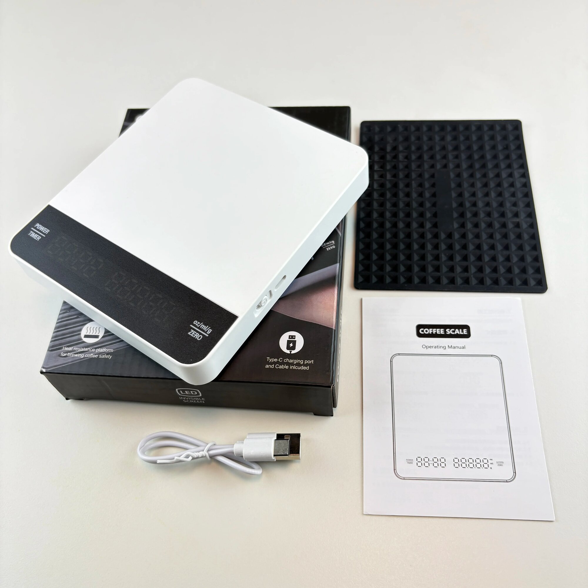 Весы для кофе белые USB Charging 3 кг/0.1 г
