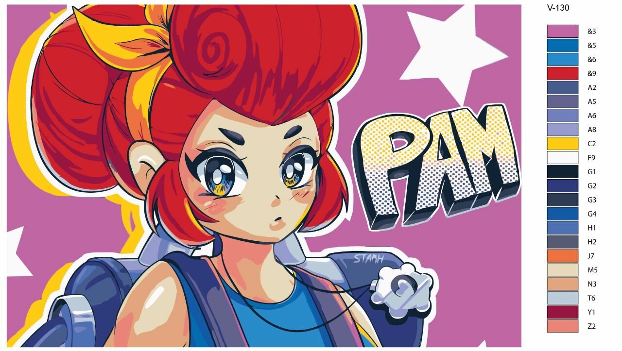 Картина по номерам V-130 "Игра Brawl Stars (Бравл Старс). Пэм" 40х60