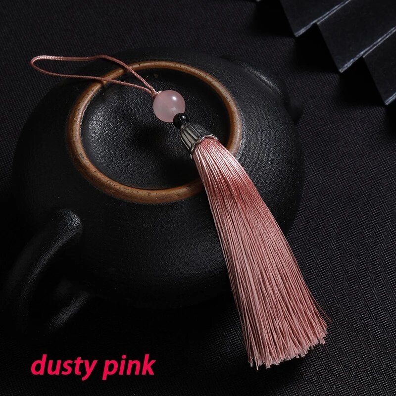 Кисточки шелковые с бусинами, Dusty pink, 10 шт.