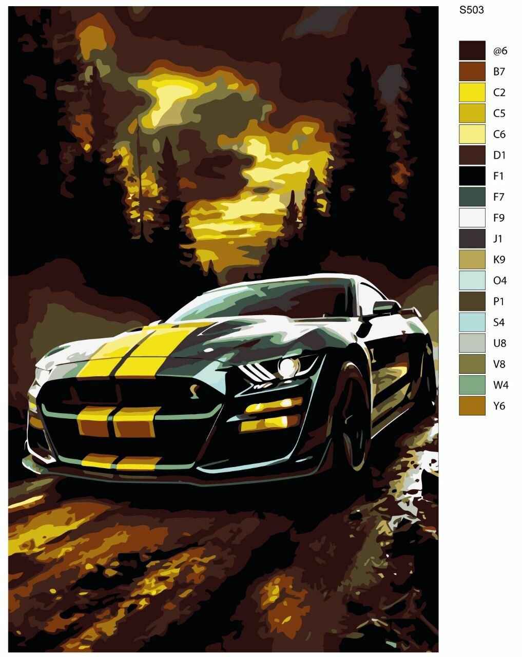 Картина по номерам S503 "Спортивные машины. Ford Mustang" 80x120 см