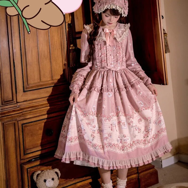 Платье Лолита с цветочным принтом 3XL ( 80-90kg ), Pink