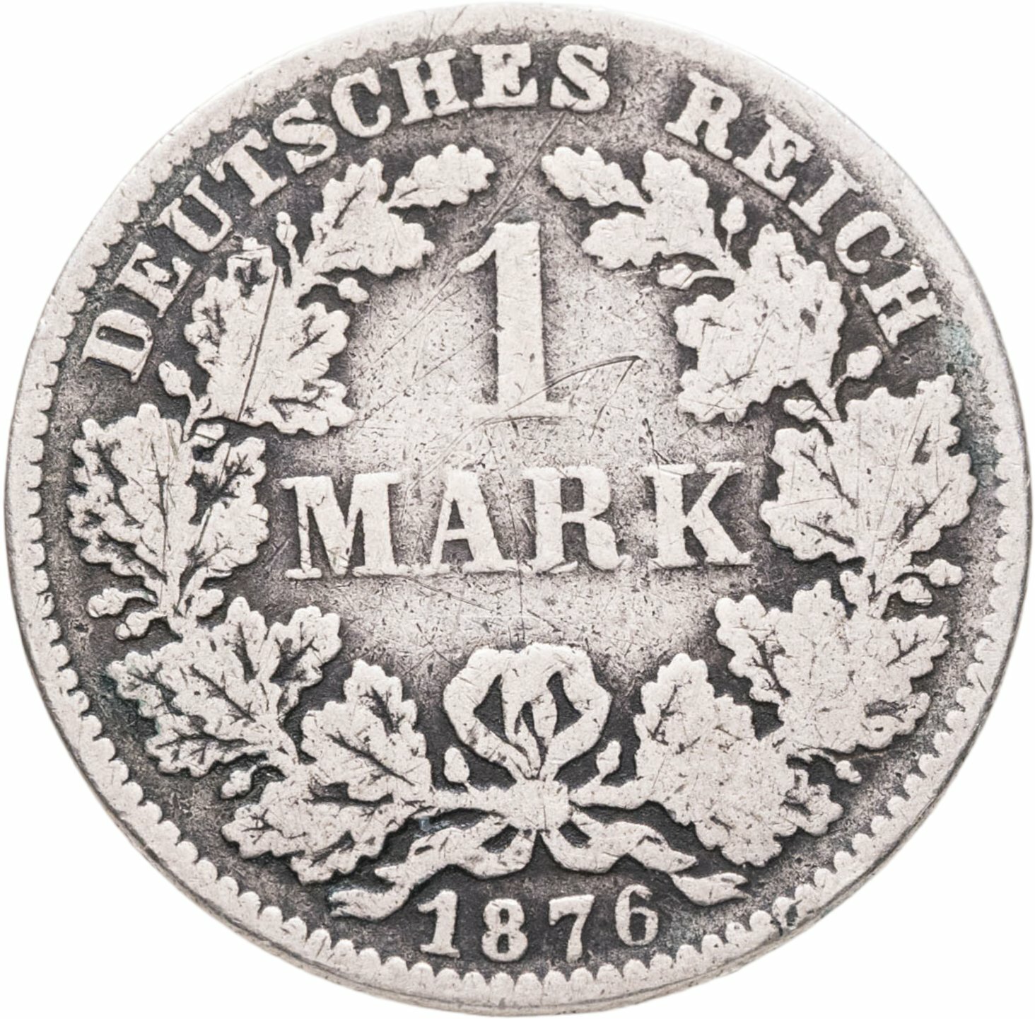 Германия 1 марка mark 1876 A знак монетного двора: "A" - Берлин, Серебро 900, в сохранности F-VF