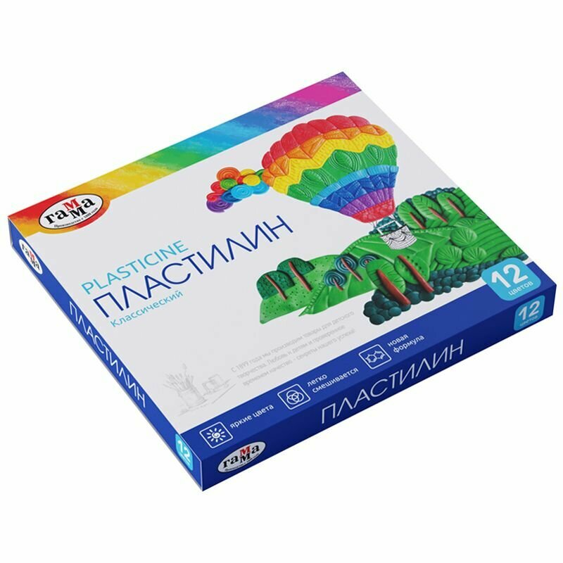 16 шт. Пластилин Гамма "Классический", 12 цветов, 240г, со стеком, картон. упаковка