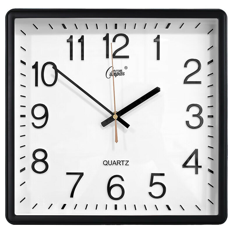 Compas (Compas) Wall Clock Living Room Square Simple Clock 2024 New Quartz Clock Wall Clock 3375 Black 33cm