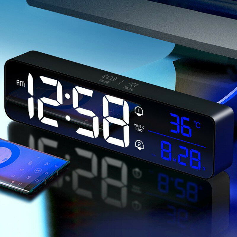 BBA Smart Electronic Night Light Multi-function Living Room Bedroom Wall-mounted Large Size Table Clock Simple Black Extended Version