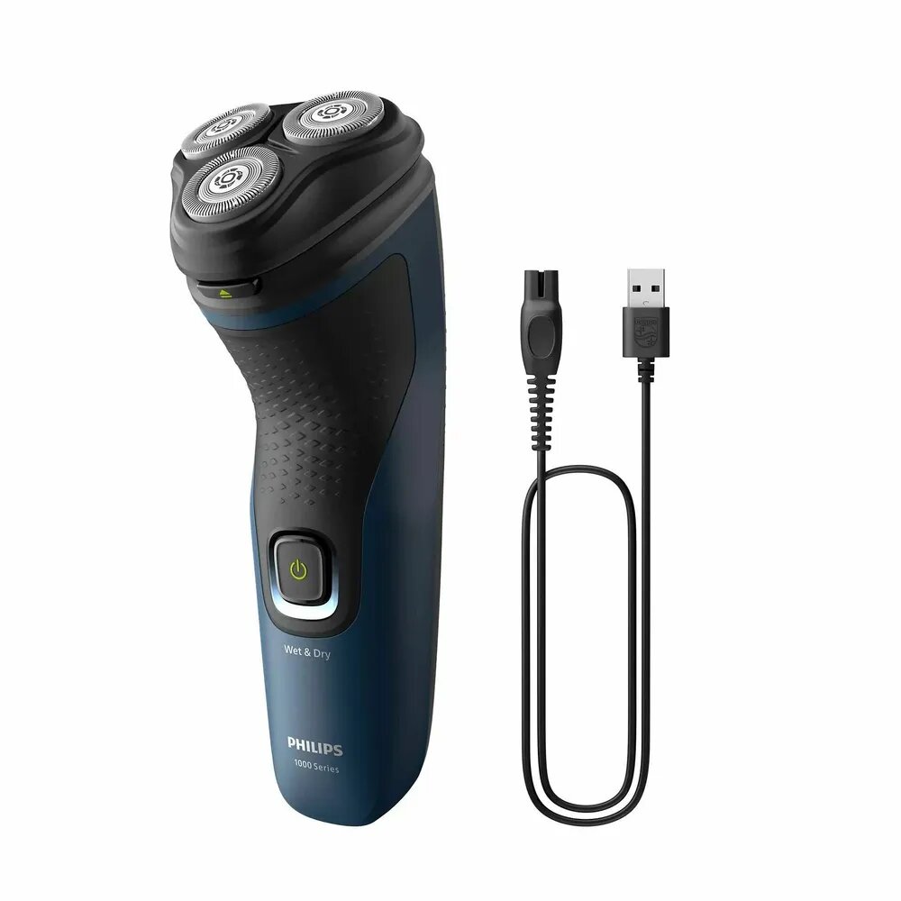 Электробритва Philips S1151/00, роторная, влажное/сухое бритье, 3 головки, синий/черный — фото 1