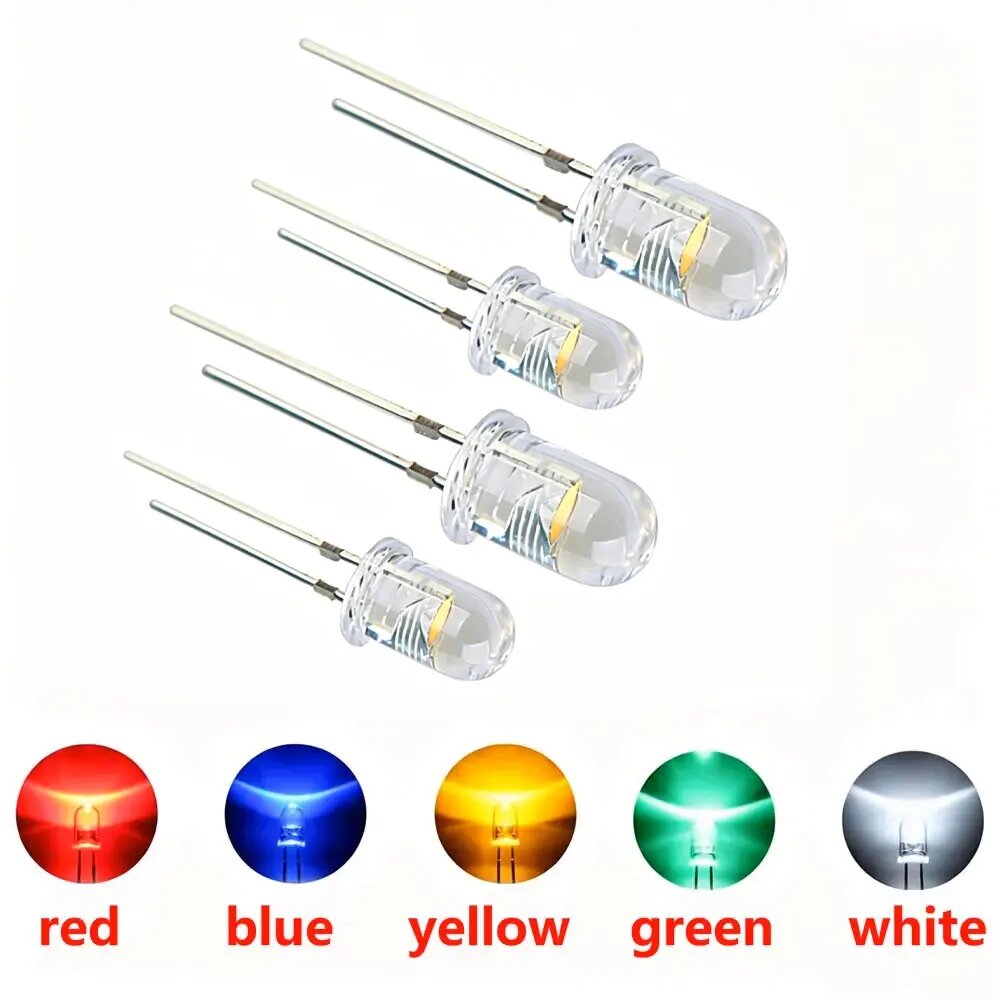 50 светодиодов 3/5 мм белые, красные, зелёные, синие, жёлтые, RGB 5mm Yellow Flash